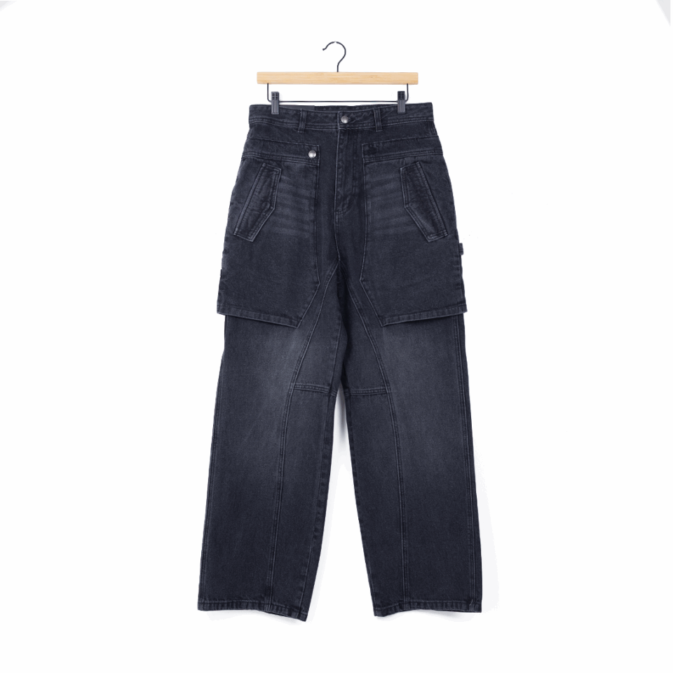 Andersson Bell Raptor Layered Wide Leg Denim – ‘Washed Black’ – Kicks ...